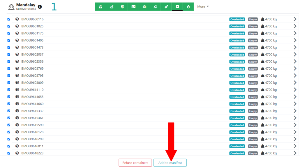 Adding overlanded containers to a manifest (with port of loading ...