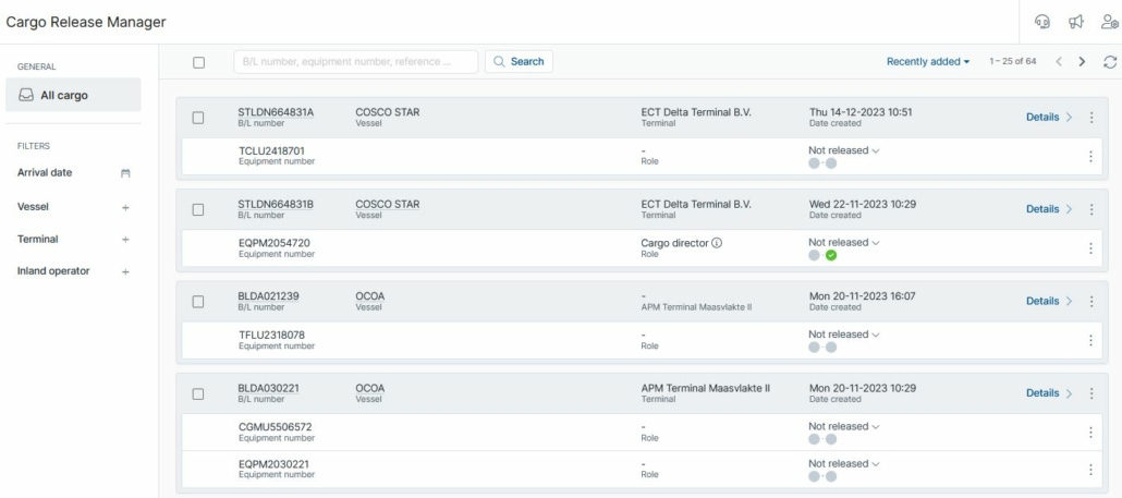 Quick Start Guide | Cargo Release Manager - Portbase Kenniscentrum